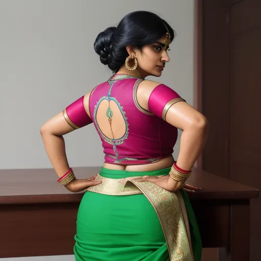1080p Picture Indian Aunty Bending Over A Table Looking Back