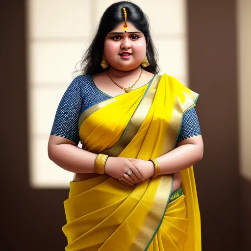 Ai Image Upscaler A Fat Woman With Yellow Saree And Blouse With Big