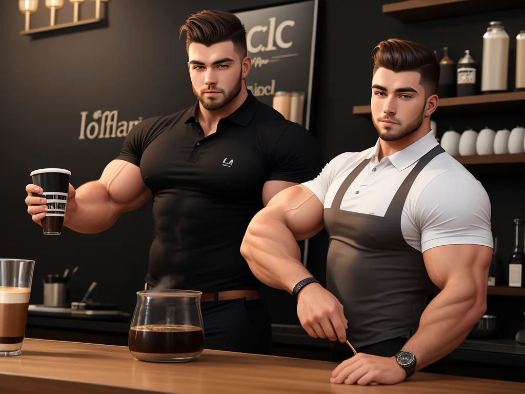 ai photo manipulation: Male Irish Barista, muscular, powerful thick