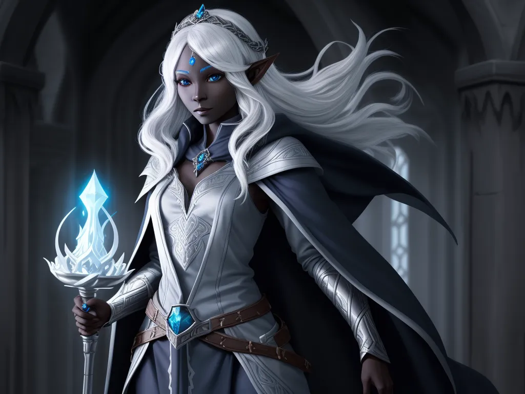 ai software for photos: 1 solo female drow elf adventurer, black skin,