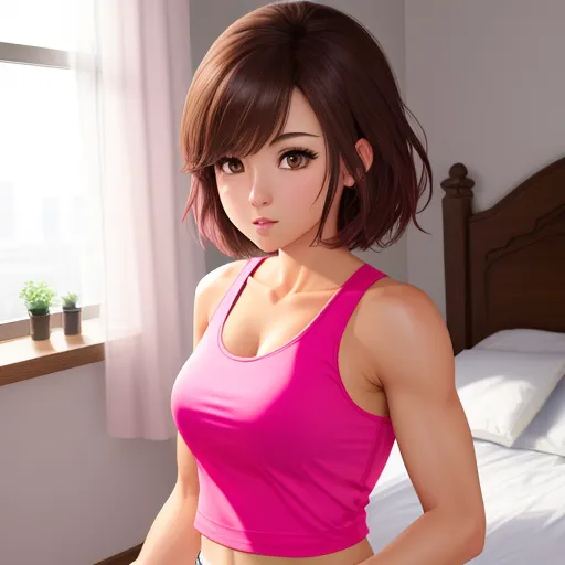 Ai Complete Image Athletic 18 Year Old Girl Short Brown Hair