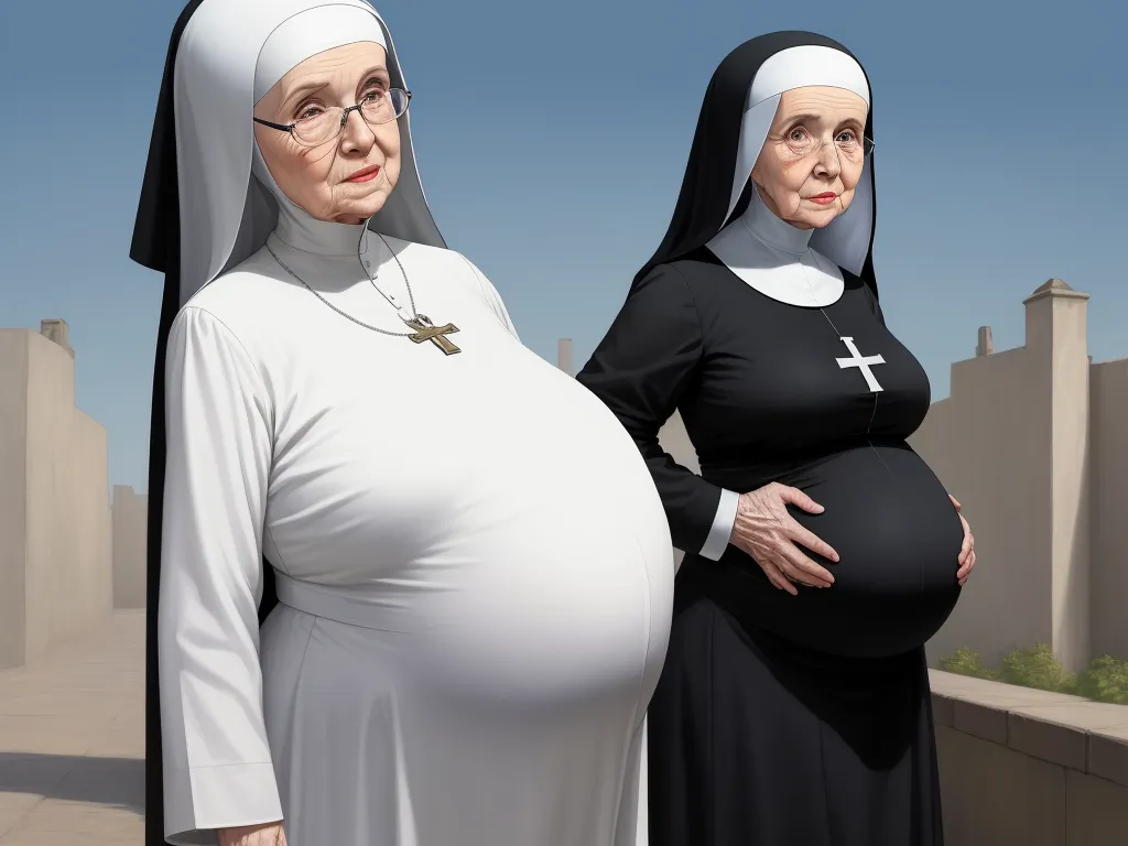High Quality Images Attractive Pregnant Elderly Nun With Large Belly