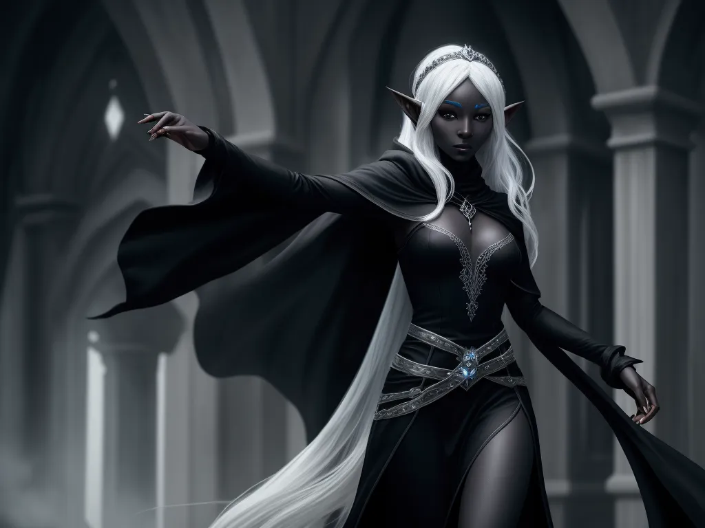 best ai image editor: 1 solo female drow elf thief, black skin, white