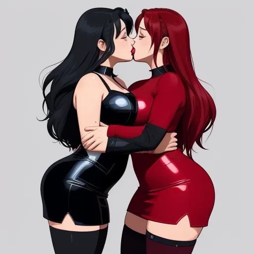 Image Conversion Two Thick Woman Kissing Each Other In Red Tight