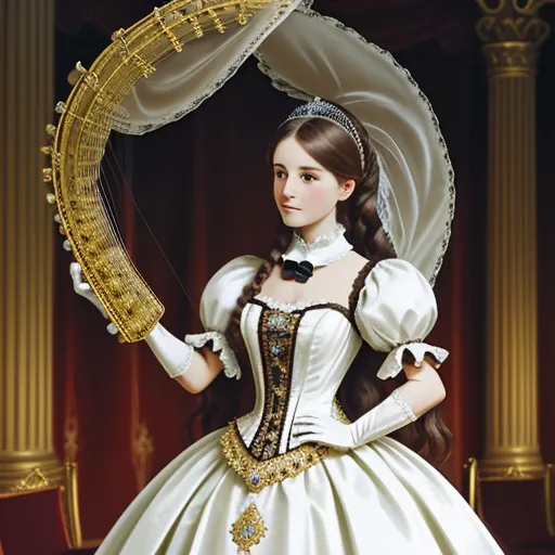 image downscaler: Woman, nut brown hair, tiara, Victorian ballgown