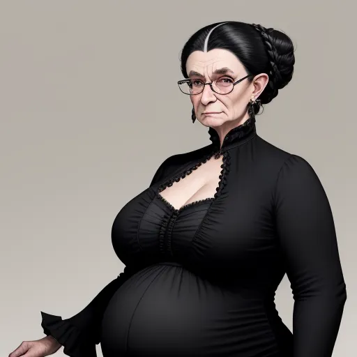 ai photo website: imp grandmother, wrinkled skin, scowl, cleavage,