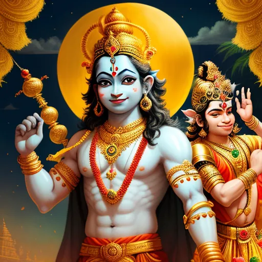 enhance image: lord krishna and hanuman