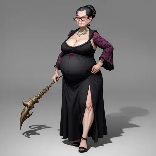 1080p image: mean imp grandmother, wrinkled skin, scowl,