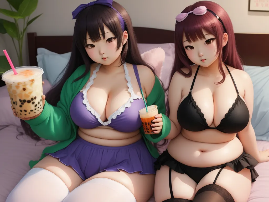 Make Photo 4k One Anime Girl Curvy Big Boobs Lay On Bed