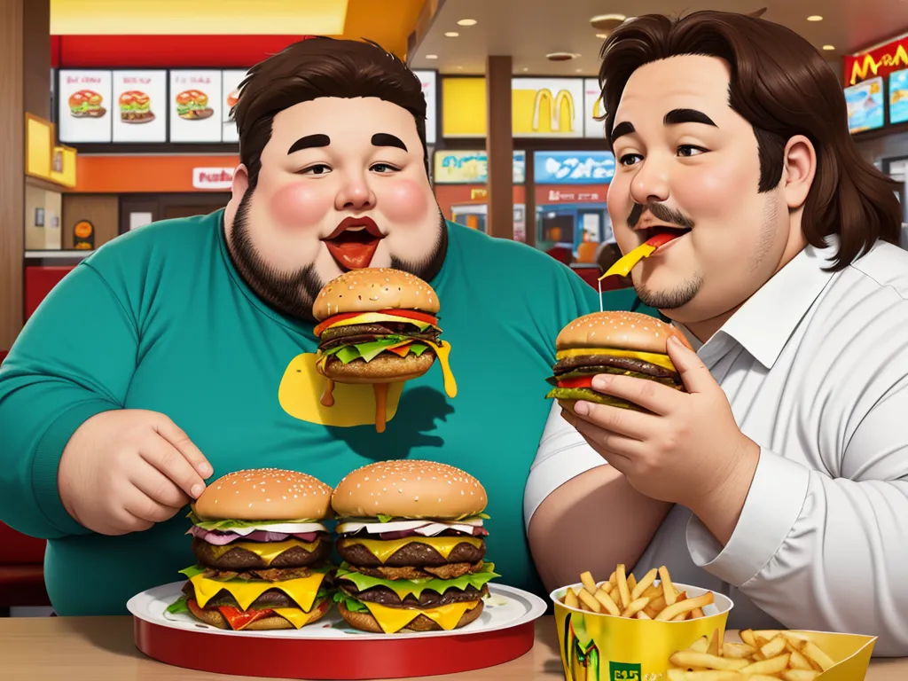 online image converter: Extremely fat man with brown hair eating burger