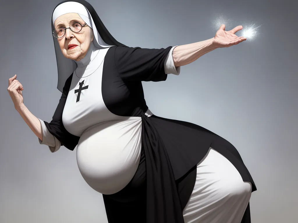Convert Image To 4k Resolution Pregnant Elderly Nun With Large Belly