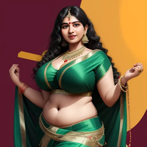 resolution change online: Big mom in saree with man, curve body, big navel