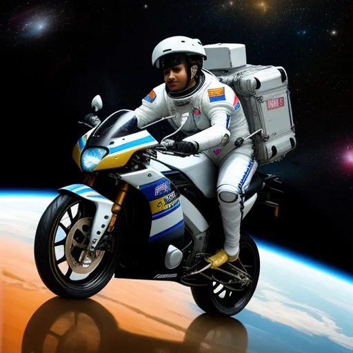 img to img: Sri lankan dancer ride the motorcycle in space