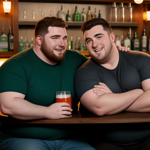 turn image 4k: Two obese Irish men with big guts, handsome