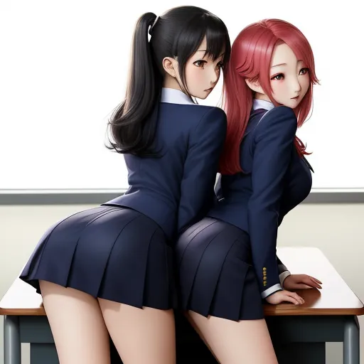 1080p Images Two Hot Anime Women Laying On Desk Bend Over