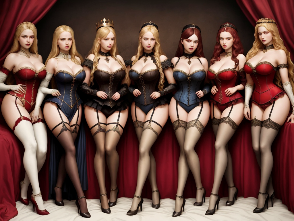 ai 2k: group of hot, beautiful, tight medieval European