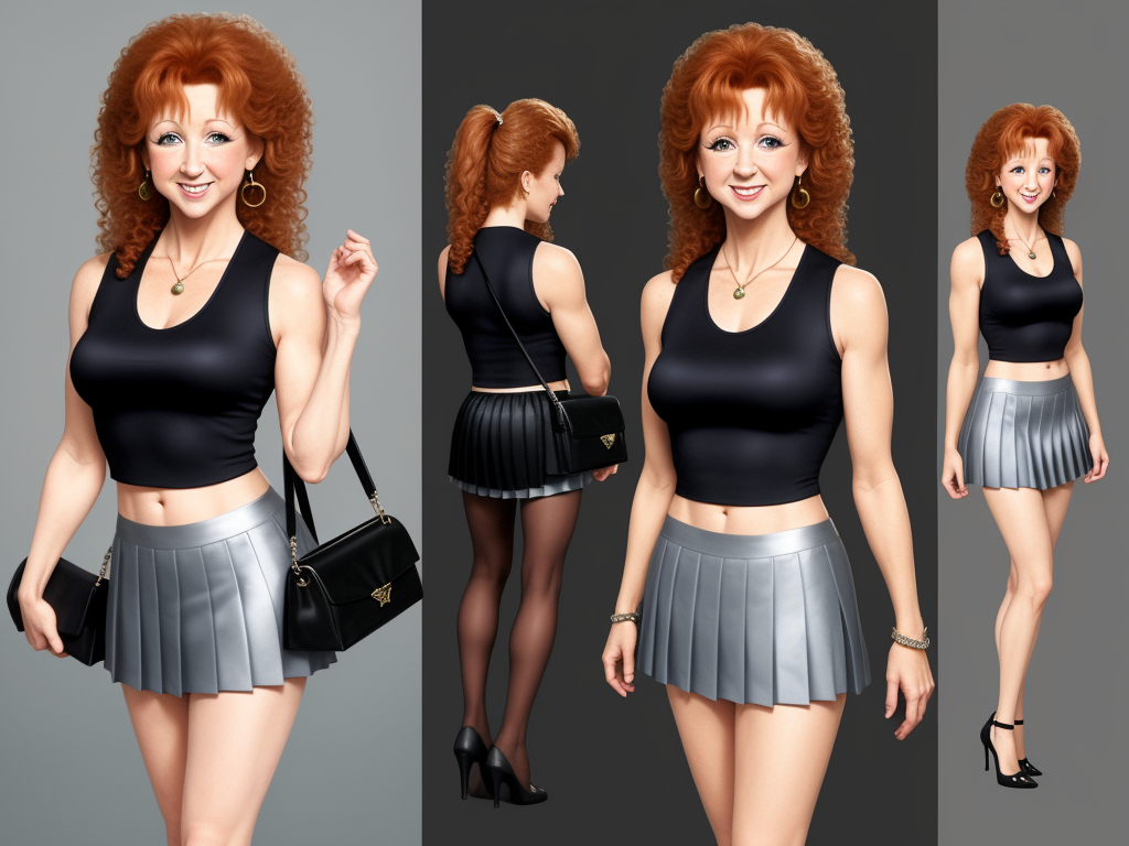 ai creates image: Bonnie Langford very very long ponytail, wearing