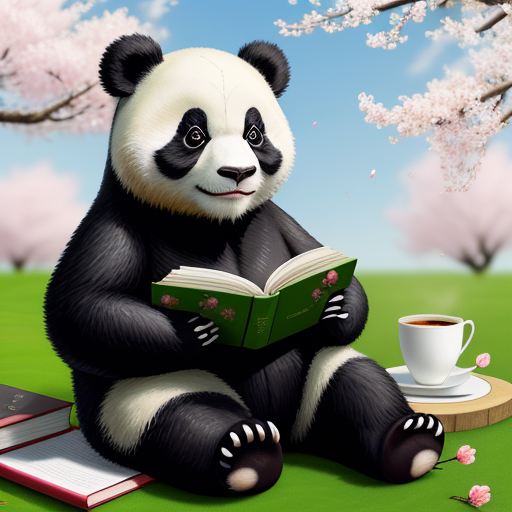 ai photo manipulation: a panda sitting under a very blossomed cherry,