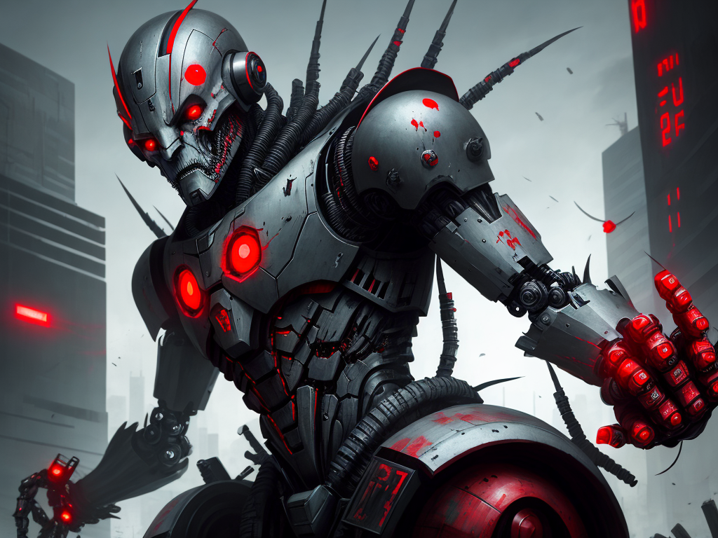 Img converter: Evil killer robot, red eyes, hates humans,