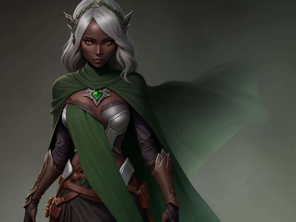 free ai photo editor: 1 solo female drow ranger, dark green and brown