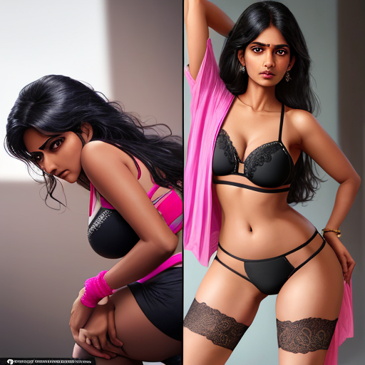 टेक्स्ट से एआई आर्ट जेनरेटर One Hot Indian Woman Pink Lingerie Bend