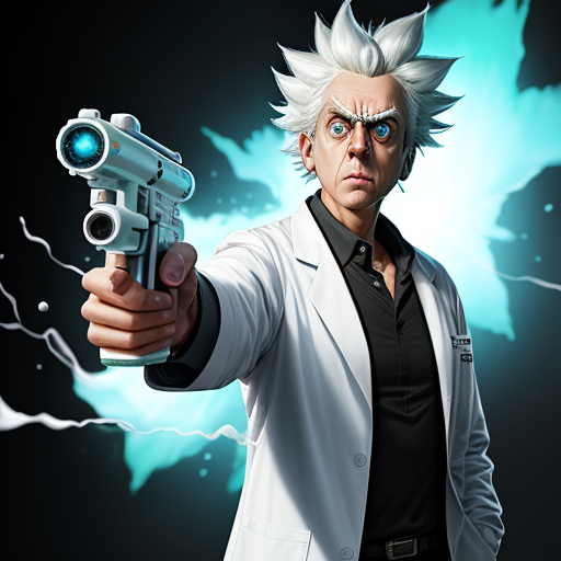 Convertir foto a hd: rick sanchez in a white lab coat holding a