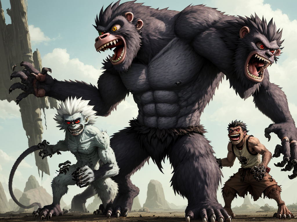 best photo enhancer ai: simian monster, 8 meters tall, whitish, scruffy