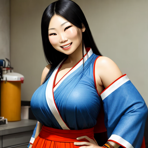 Image Upscaler Smiling Hot Giant Asian Girl With Big Boobs